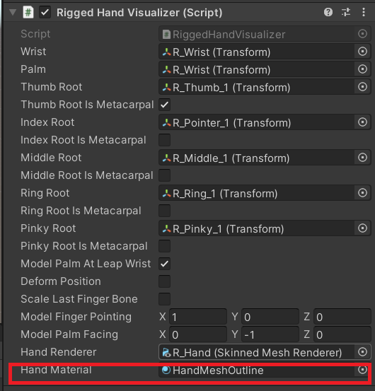 The material of the hand mesh is not the material of the object ...