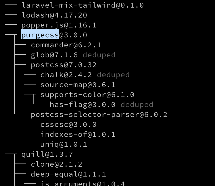 purgecss 3.1.0 unexpectedly installed when using `@tailwindcss/postcss7-compat@^2.0.1`, causes ...