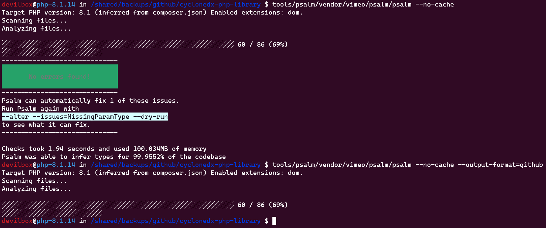 Psalm warning on release 2.2.0 · Issue #313 · CycloneDX/cyclonedx-php ... Psalm warning on release 2.2.0 · Issue #313 · CycloneDX/cyclonedx-php ...