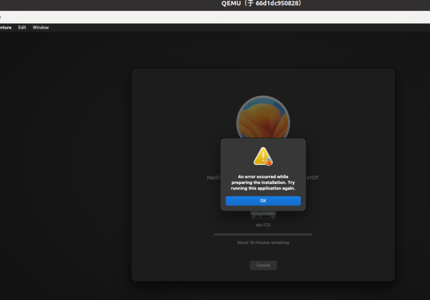Error while installing macOS Ventura · Issue #667 · sickcodes/Docker-OSX · GitHub