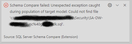 Schema compare - file not found · Issue #20646 · microsoft/azuredatastudio · GitHub