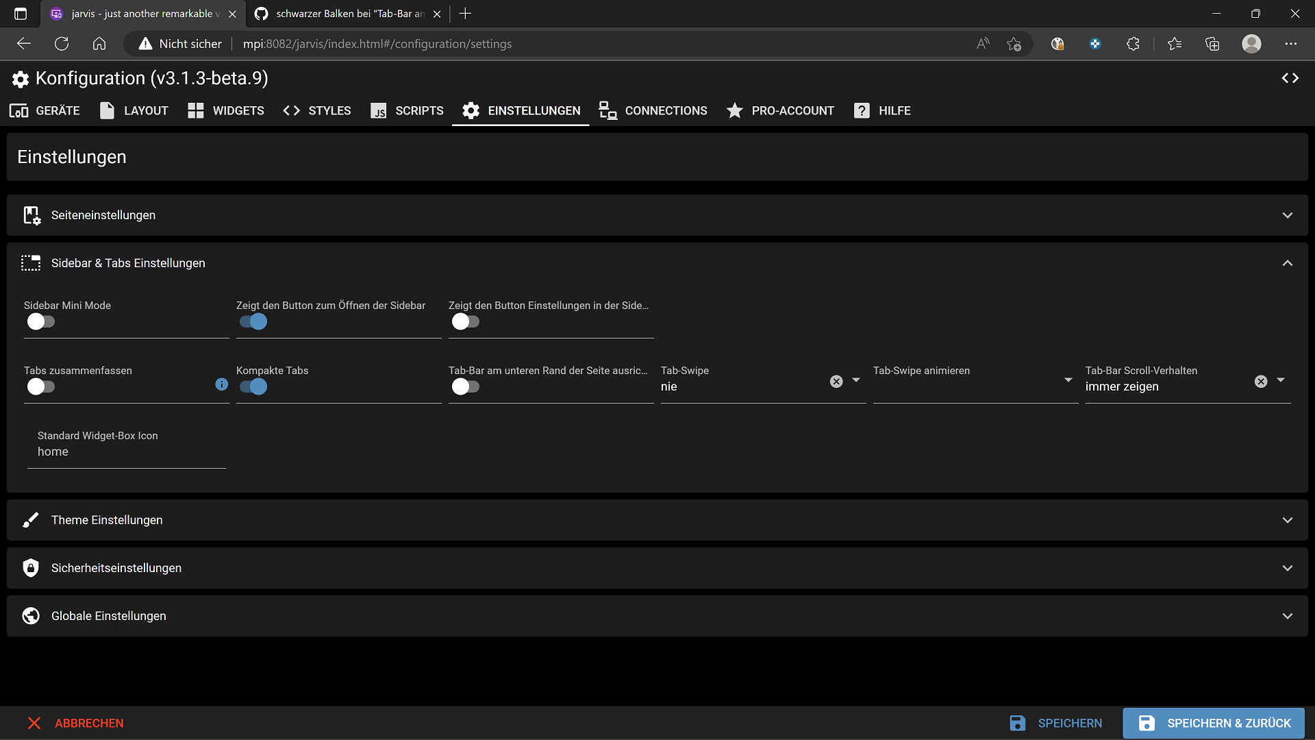 schwarzer Balken bei "Tab-Bar am unteren Rand der Seite ausrichten" auf Mobilgeräten · Issue ...