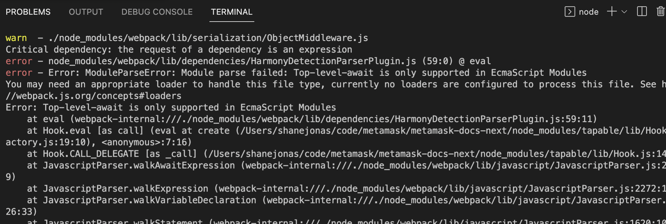 Error When Using Top Level Await · Issue 32 · Metamaskmetamask Docs Next · Github