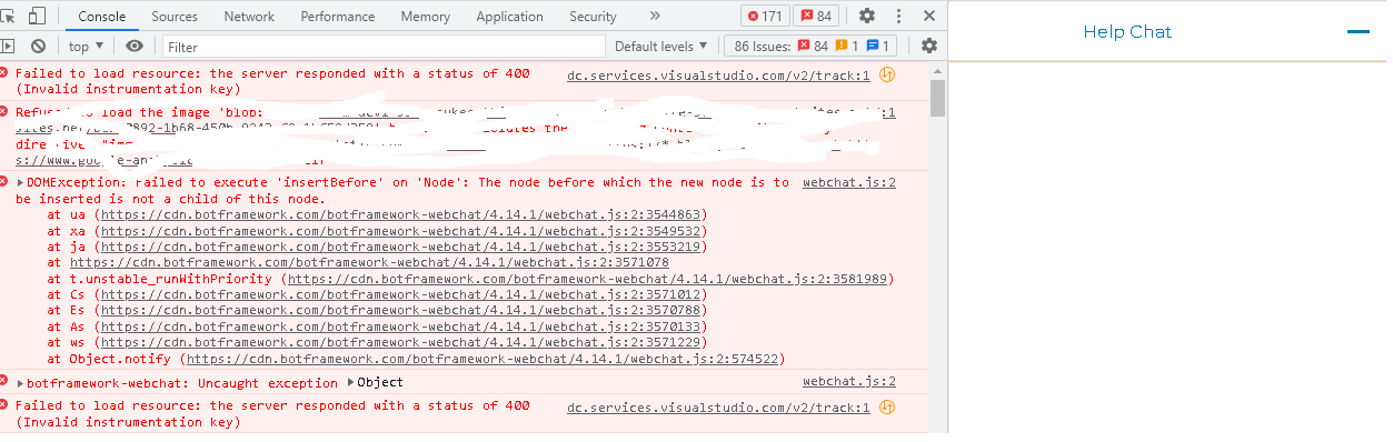 webchat is not Loading giving blank screen · Issue #4486 · microsoft/BotFramework-WebChat · GitHub