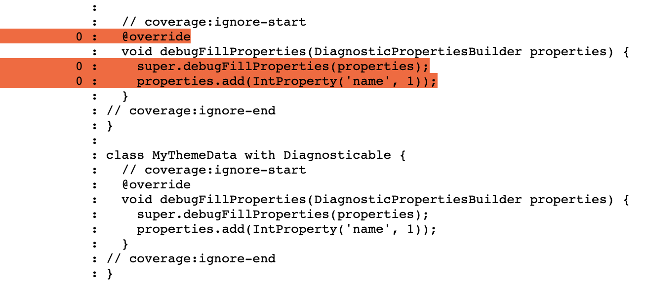 Ignoring coverage using range of lines doesn't always work · Issue #83425 · flutter/flutter · GitHub
