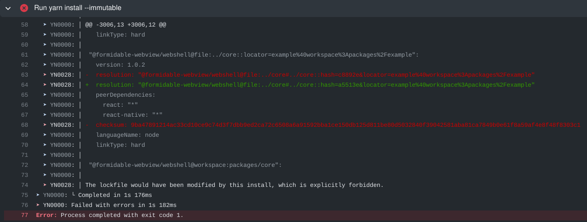 [bug] Yarn Install Immutable Successful Locally Fails In Ci Because Of Mismatched Checksum