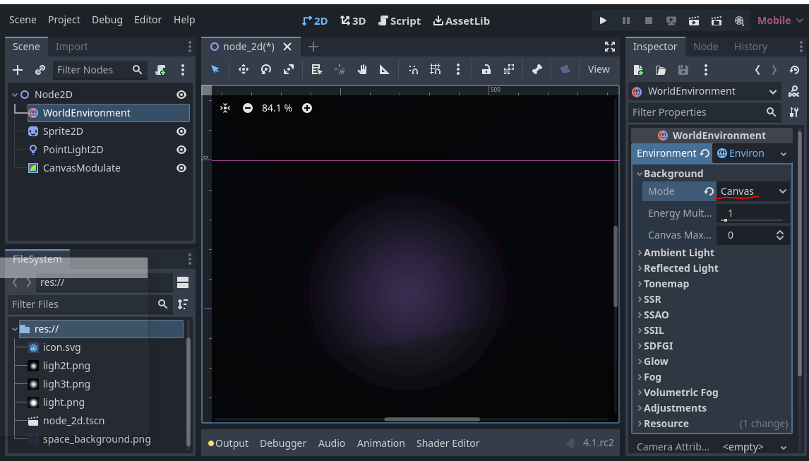 WorldEnvironment canvas mode problem with PointLight2D · Issue #79001 · godotengine/godot · GitHub
