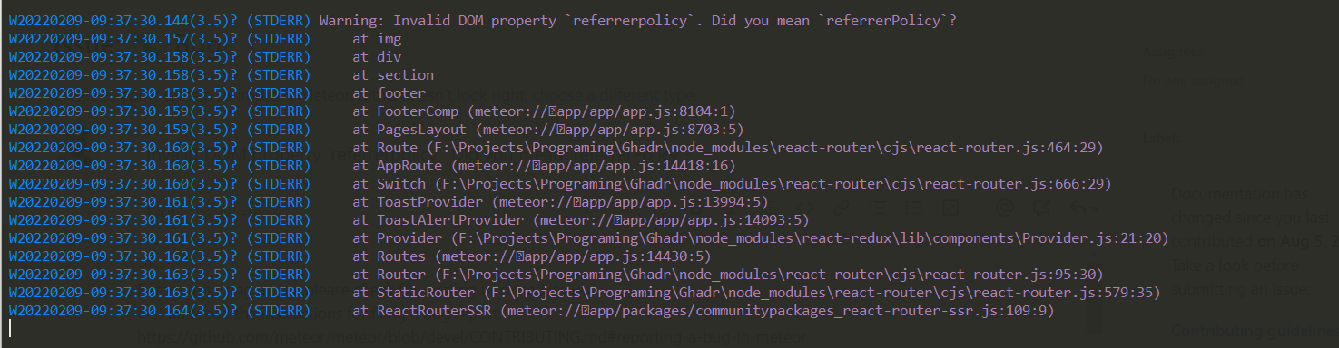 Invalid Dom Property `referrerpolicy` Did You Mean `referrerpolicy` · Issue 11899 · Meteor 
