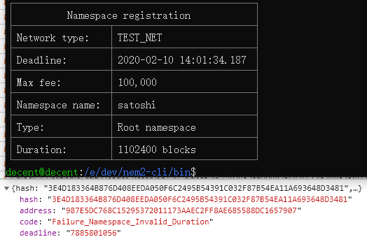 Failure_Namespace_Invalid_Duration thrown instead of Failure_Namespace_Already_Exists · Issue ...