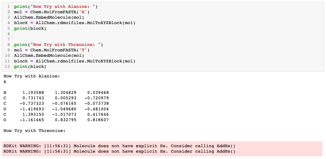 Retrieving MolToXYZBlock() for Threonine ('T') Mol object Fails · Issue #4324 · rdkit/rdkit · GitHub