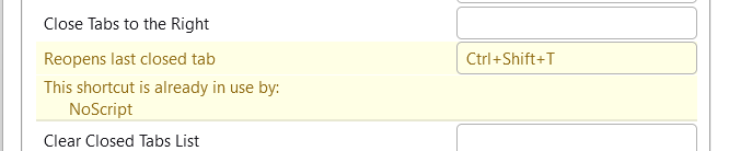 cannot use the default shortcut for reopen closed tab ctrl+shift+t ...
