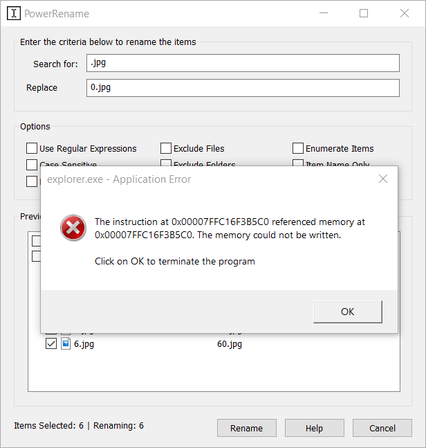 power rename crash · Issue #1224 · microsoft/PowerToys · GitHub
