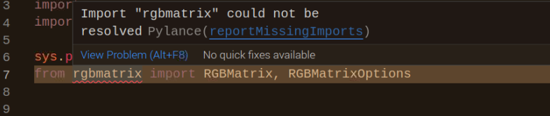 Python Api Problem Importing Rgbmatrix After Switching To Code On Rapsberry Pi · Issue 1530