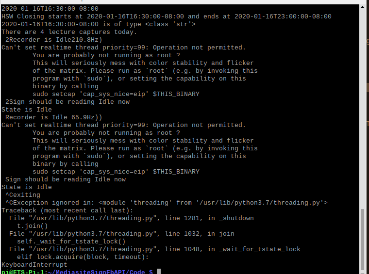 Matrix code on a different thread -- "Can't set realtime thread ...