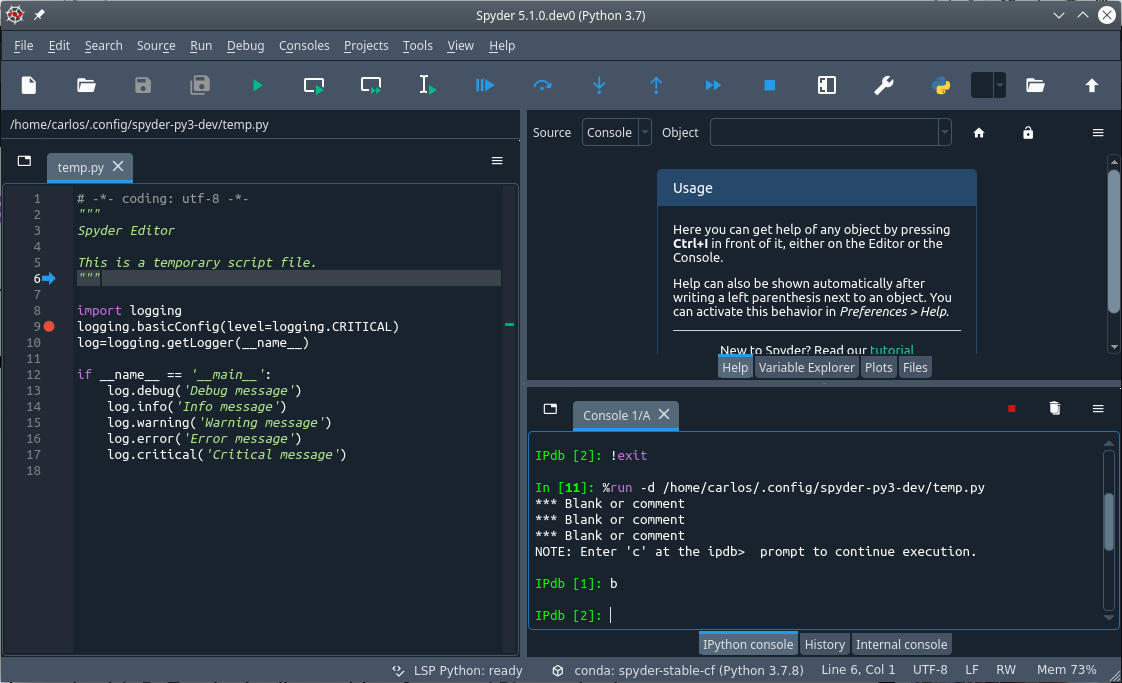 %run -d [filename] doesn't stop on breakpoints · Issue #15780 · spyder ...
