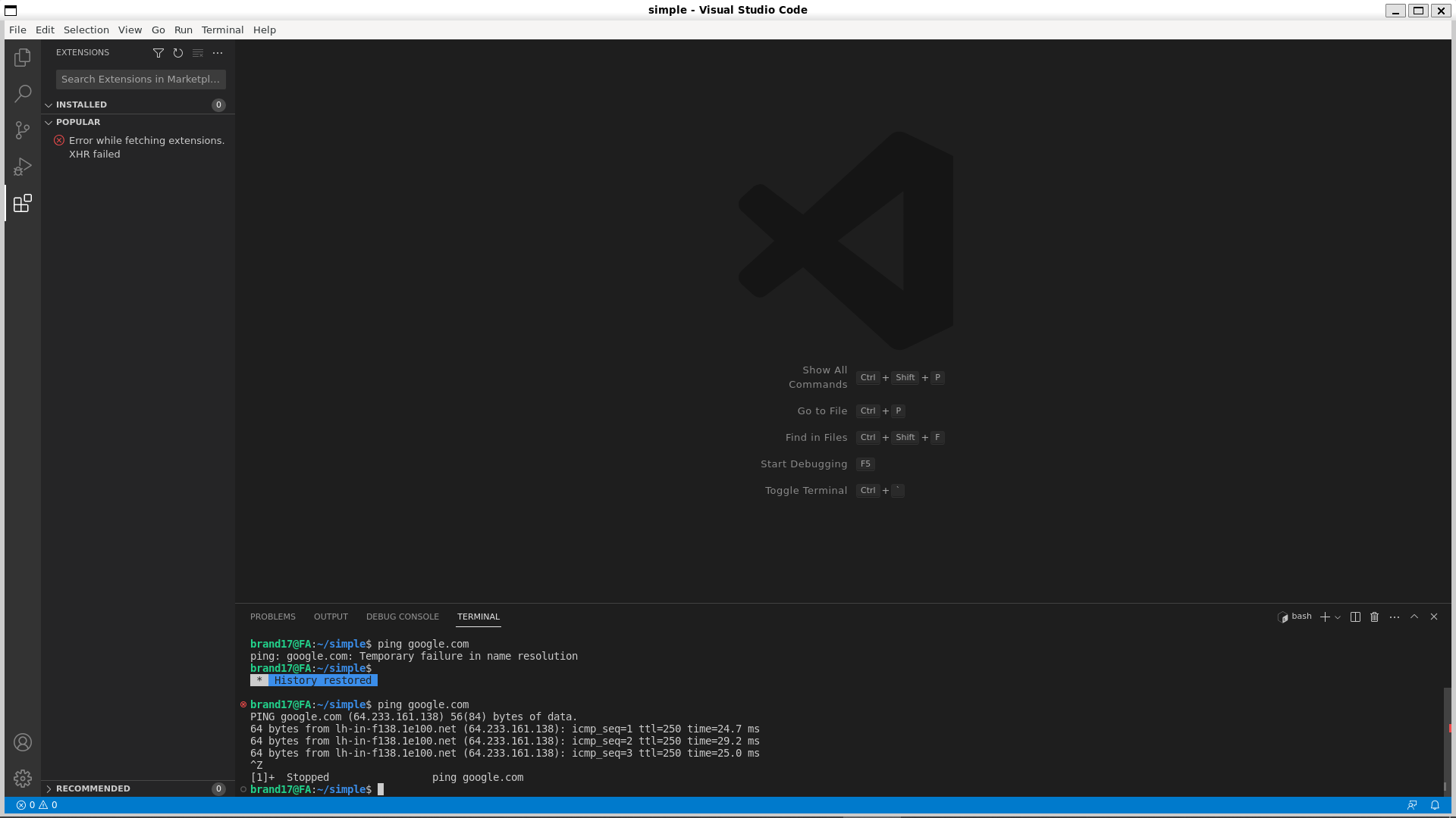 XHR Failed on trying to install plugins via Visual Studio code · Issue #34385 · microsoft/vscode ...