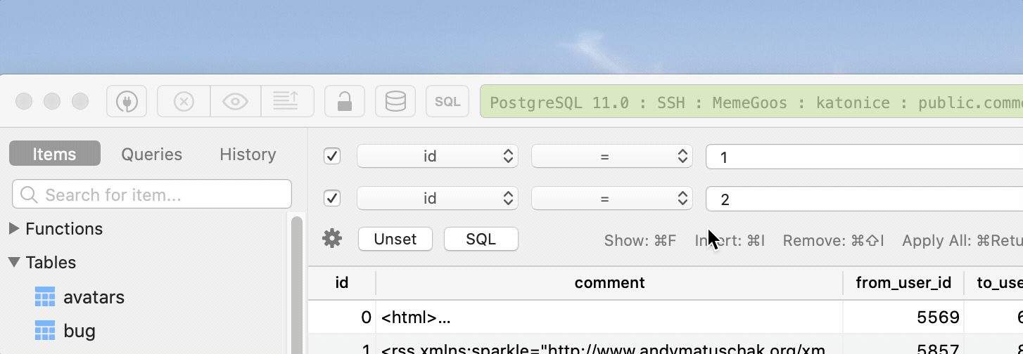 [Feature Request] Show filter history · Issue #2238 · TablePlus/TablePlus · GitHub