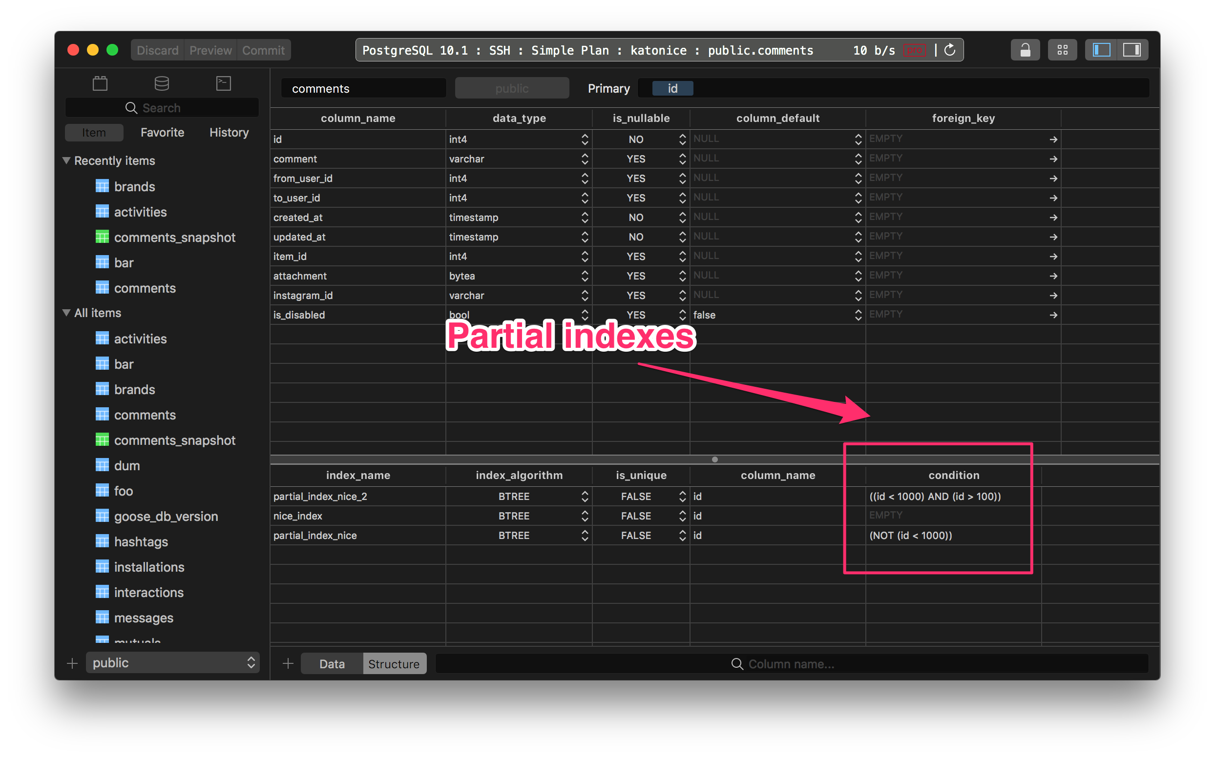 [PostgreSQL] Support patial index build 77 · Issue #140 · TablePlus/TablePlus · GitHub