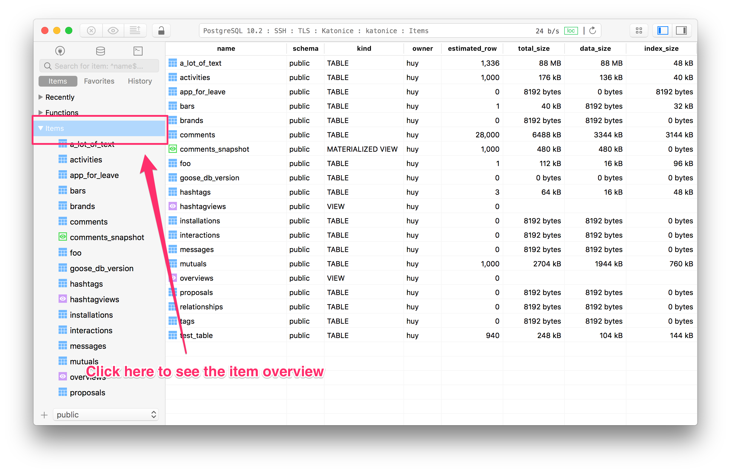 Feature Request: Overview of all Tables in a Database with Rows, Size, etc. · Issue #219 ...