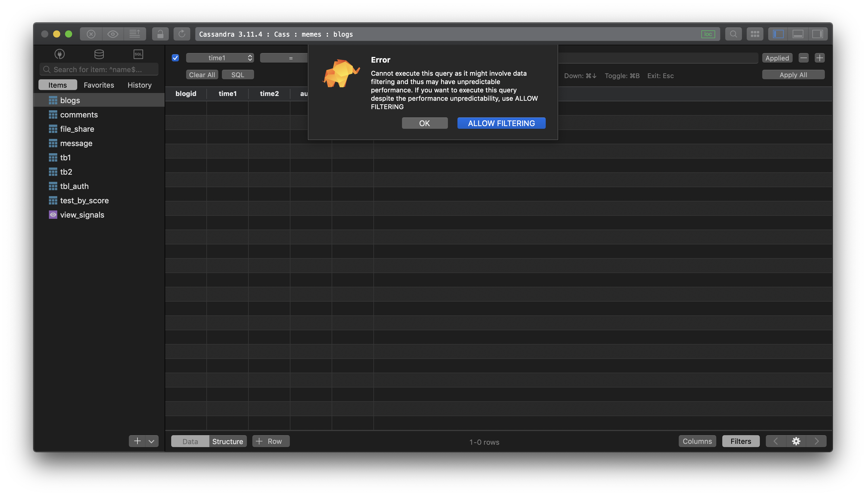Cassandra filters not working · Issue #1066 · TablePlus/TablePlus · GitHub