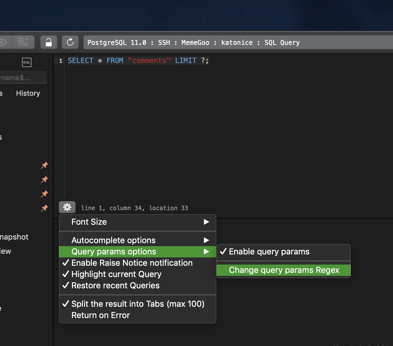 Allow query parameters in SQL query window · Issue #430 · TablePlus/TablePlus · GitHub
