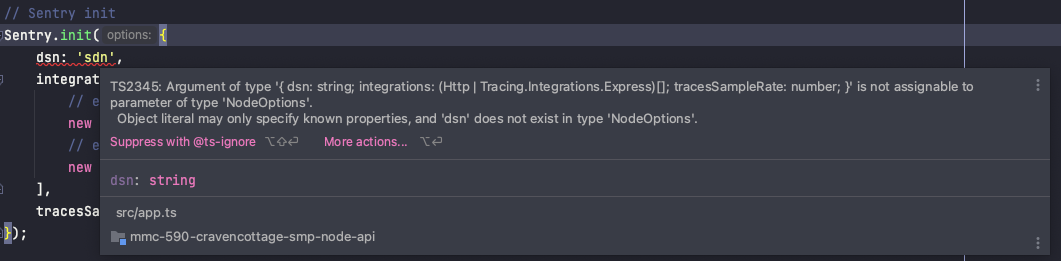 TypeScript - dsn property not found in NodeOptions · Issue #5835 · getsentry/sentry-javascript ...