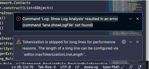 Command 'Log: Show Log Analysis' resulted in an error (command 'lana.showLogFile' not found ...