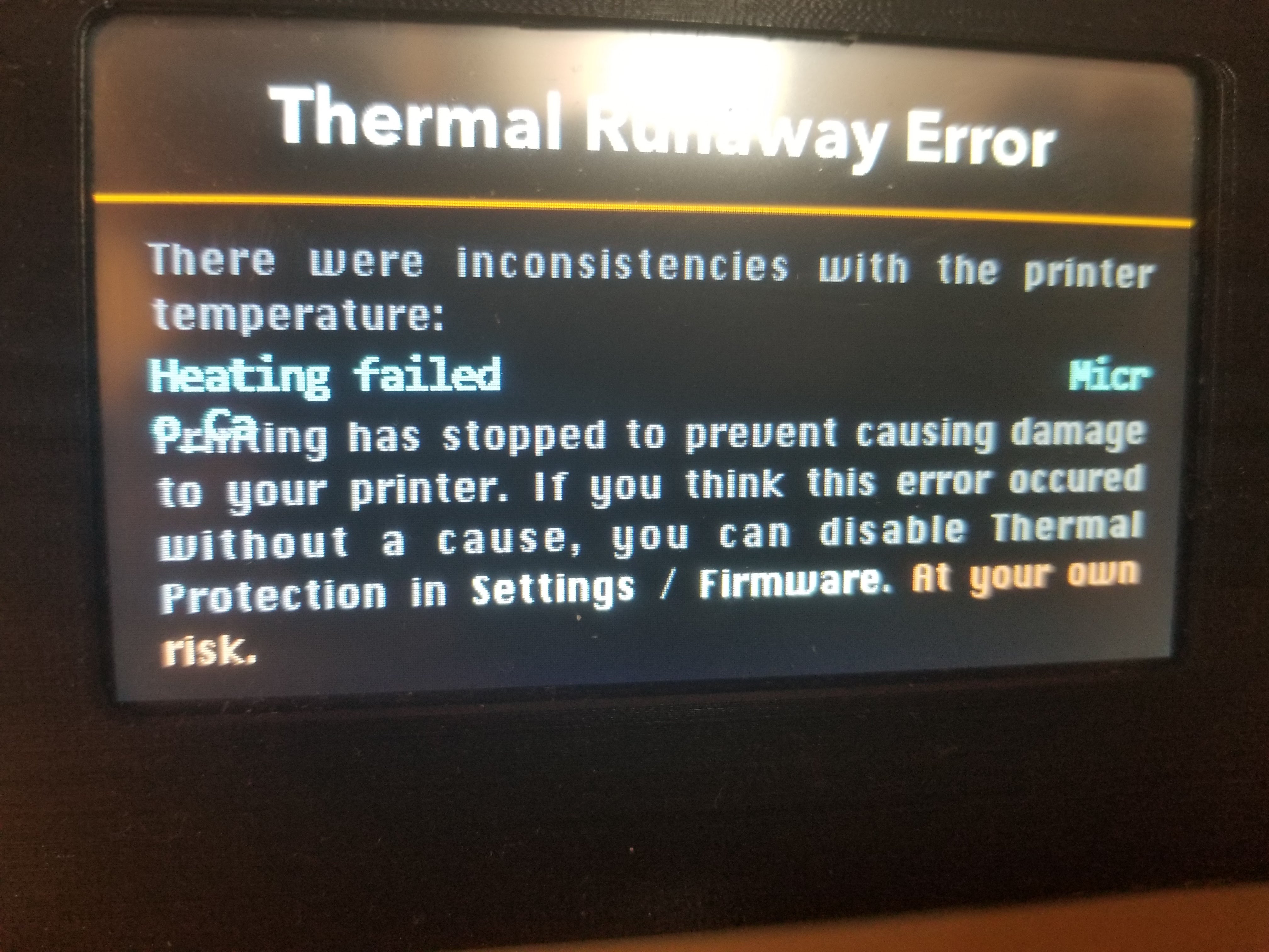 Thermal Run-Away Error when raising Target Temperature Manually · Issue ...