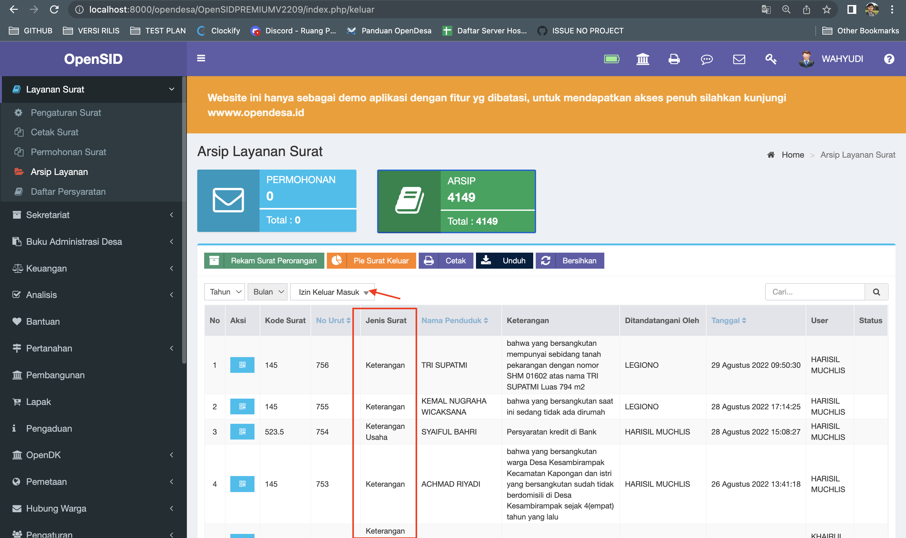 Bug/error: filter arsip layanan surat tidak berfungsi · Issue #5605 · OpenSID/OpenSID · GitHub