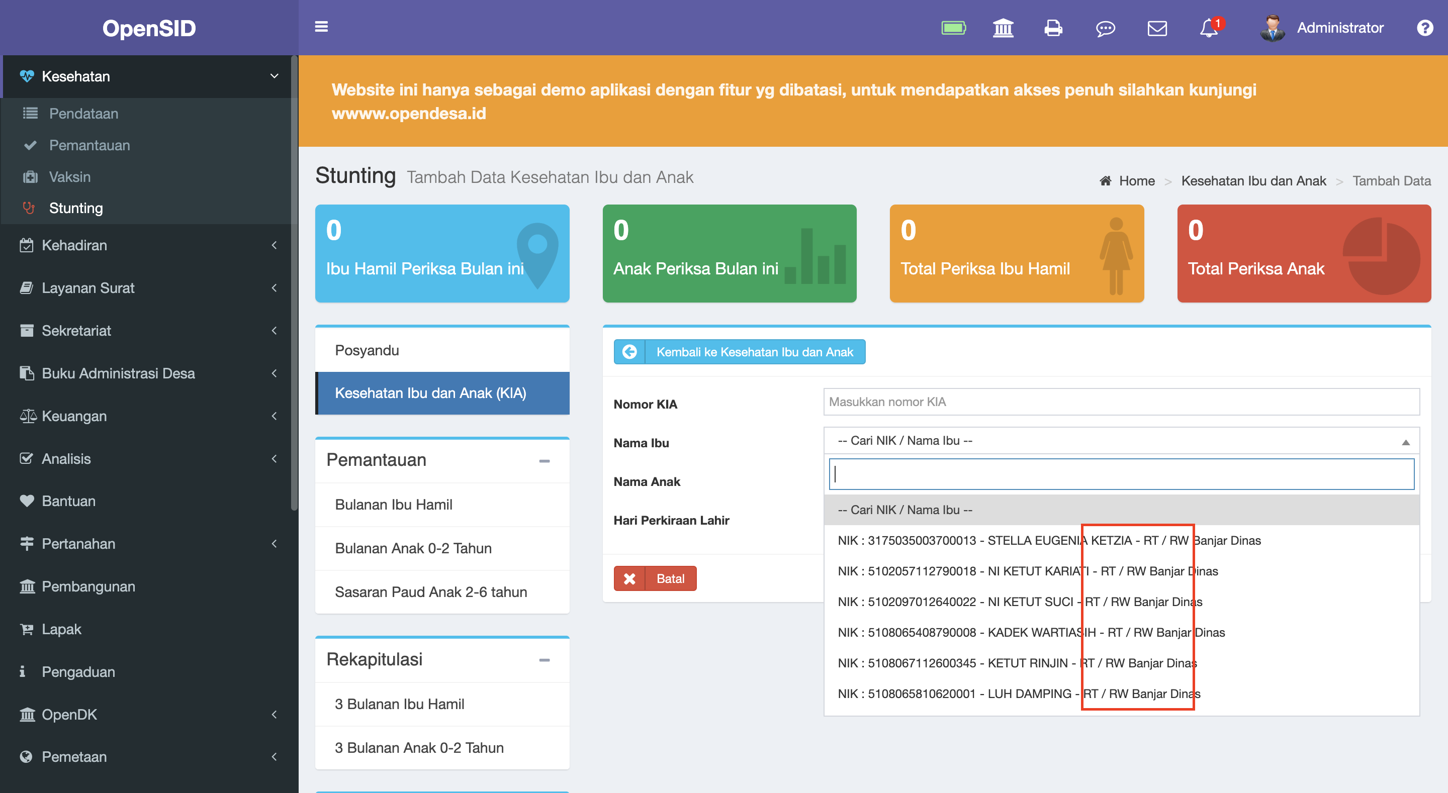 Bug/error: Stunting - nomor RT RW stuning tidak muncul · Issue #5694 · OpenSID/OpenSID · GitHub