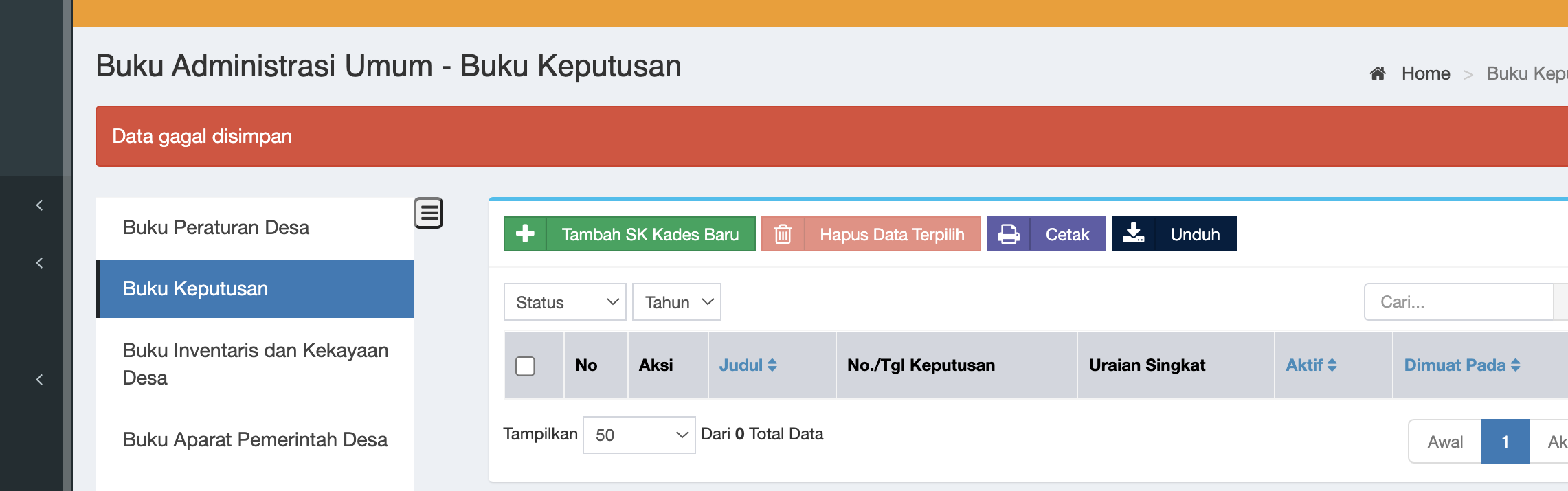 Bug/error: tambah buku keputusan, jika tidak mengunggah dokumen menjadi data gagal tersimpan ...
