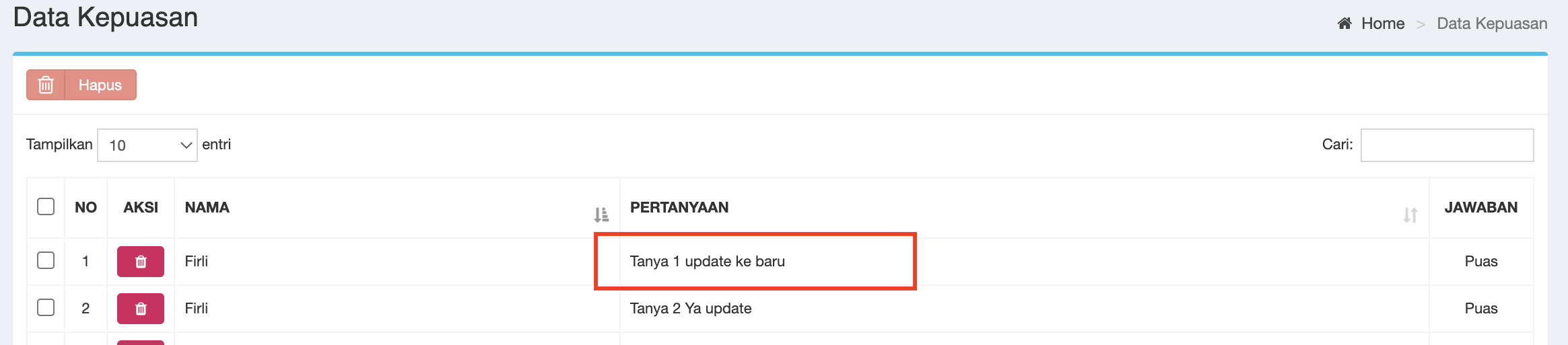 Bug/error: buku tamu jika pertanyaan di perbarui maka pertanyaan yang tersimpan ikut berubah ...