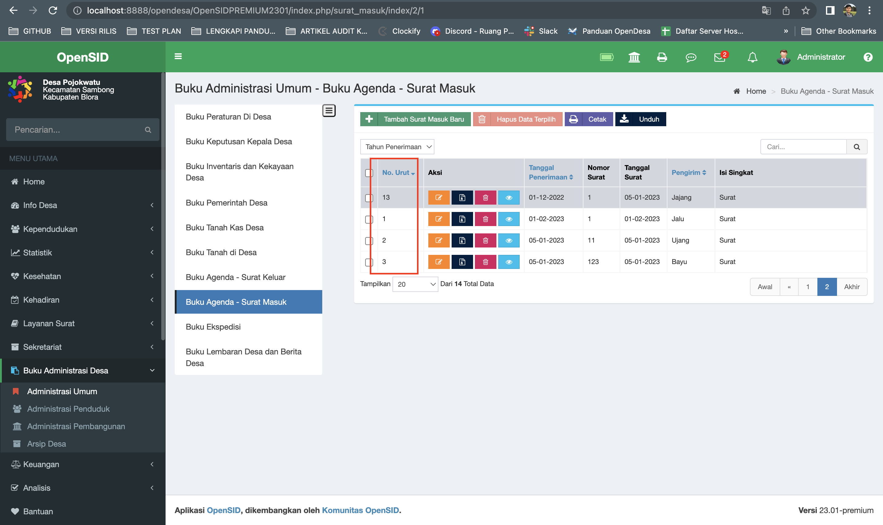 Bugerror No Urut Buku Agenda Surat Masuk · Issue 6181 · Opensidopensid · Github 