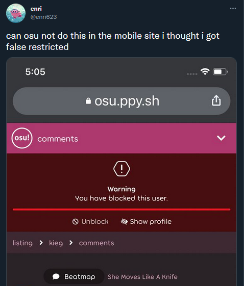 The `You have blocked this user.` warning panel shouldn't be visually ...