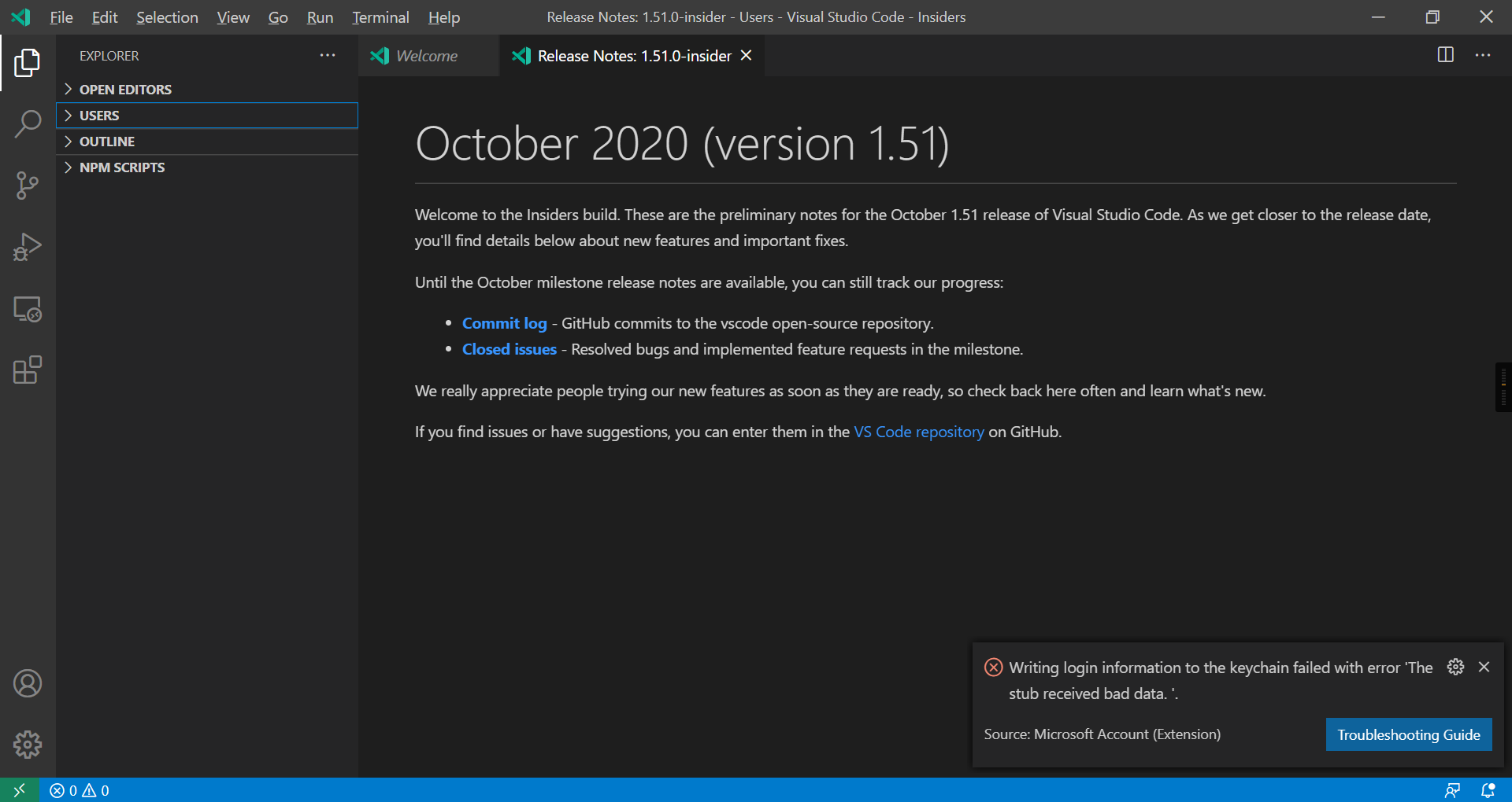Writing login information to the keychain failed with error 'XXX' (Garbled code) · Issue #108392 ...