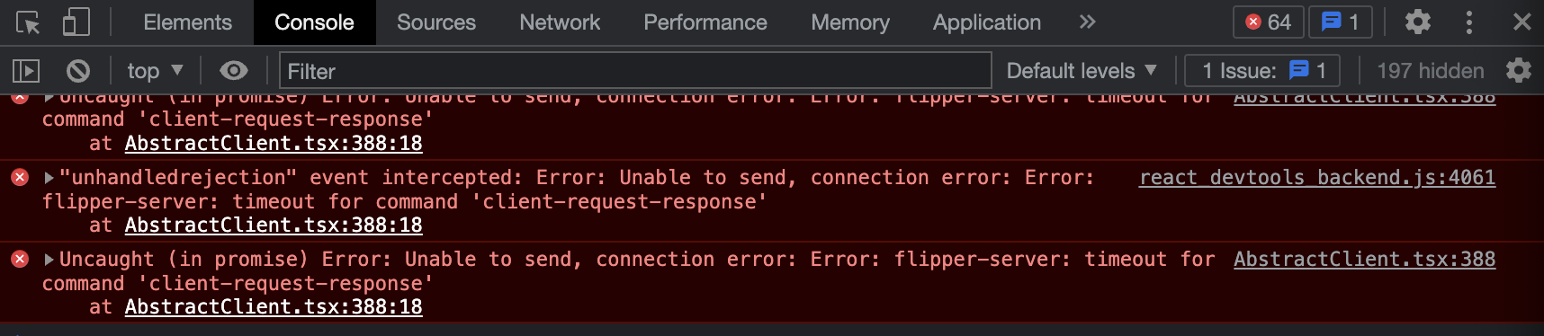 Unhandledrejection Error Flipper Server Timeout For Command Client