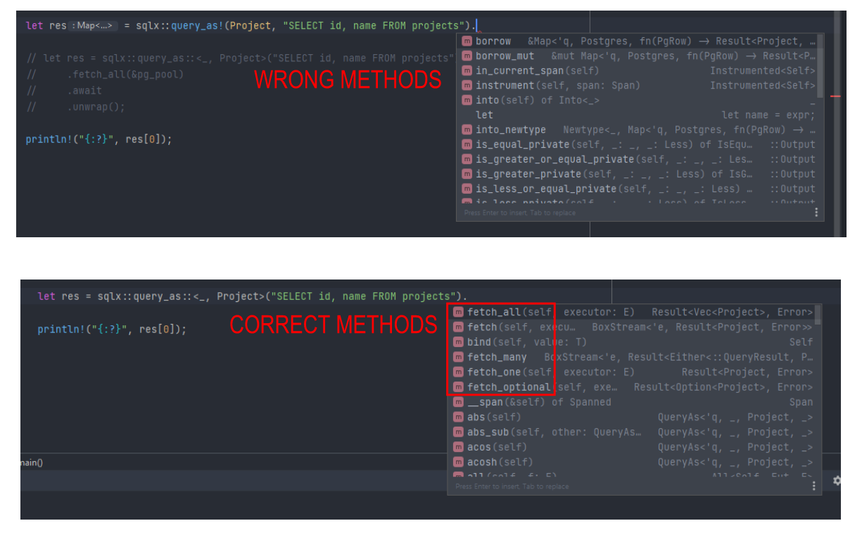 Autocompletion does not show methods for type expanded from `sqlx` macro · Issue #8236 ...