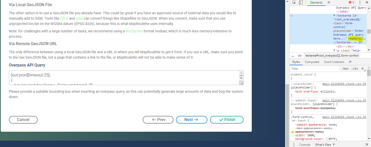 Make clearer that overpass query can't be edited on challenge · Issue #783 · maproulette ...