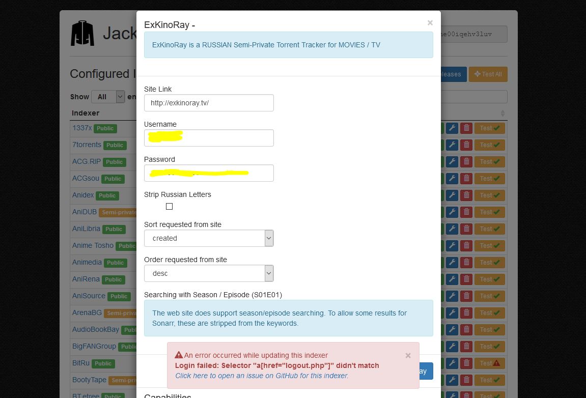 [exkinoray] Login failed: Selector · Issue #10030 · Jackett/Jackett · GitHub