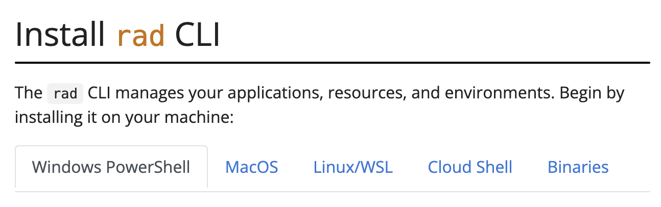 install Rad CLI: change order of platform tabs · Issue #364 · radius-project/docs · GitHub