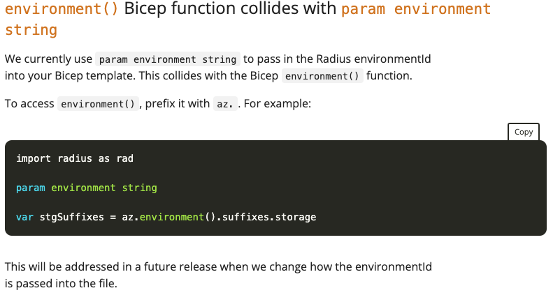 add more context for `param environment string` · Issue #393 · radius-project/docs · GitHub