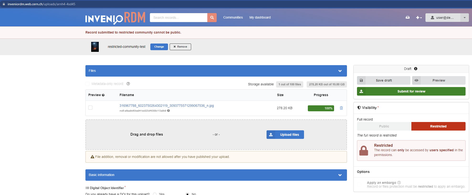 UI: Restricted community error on submitting for review · Issue #1167 · inveniosoftware/invenio ...