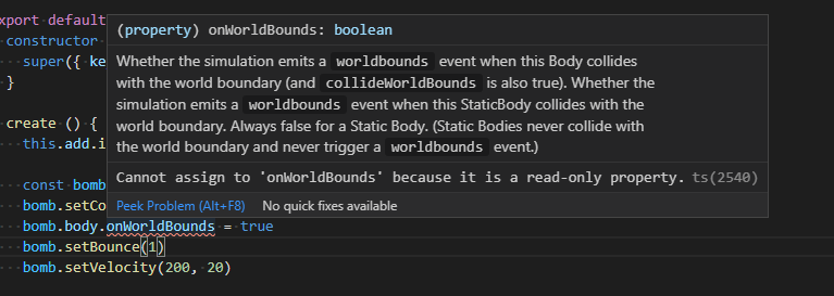 Body.onWorldBounds is read-only and cannot be set