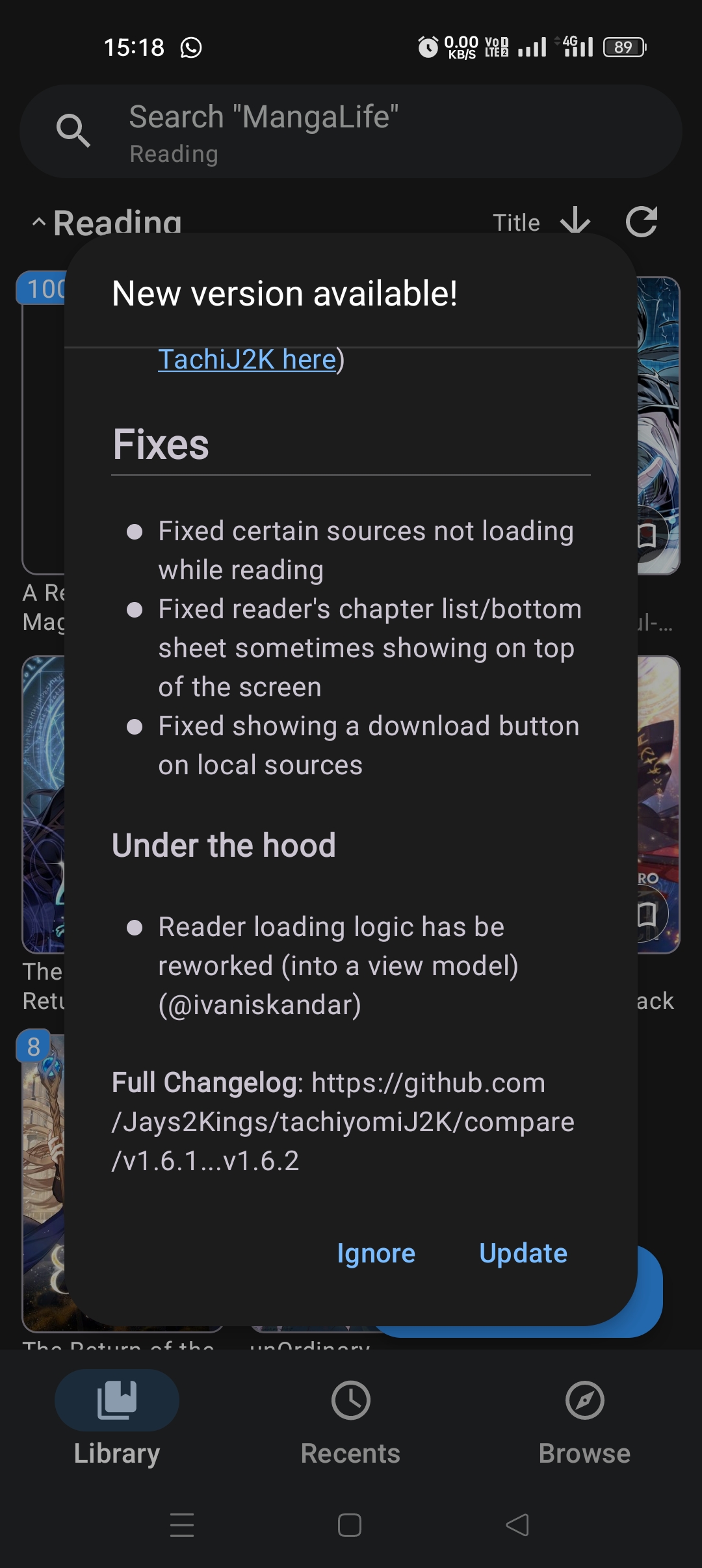 Full Changelog URL are not clickable · Issue #1509 · Jays2Kings/tachiyomiJ2K · GitHub
