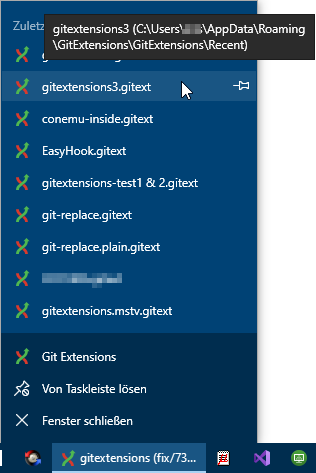 Windows taskbar jumplist entries don't work · Issue #7683 · gitextensions/gitextensions · GitHub