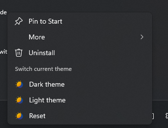 Clicking Dark theme / Light theme in Start does not change the theme ...