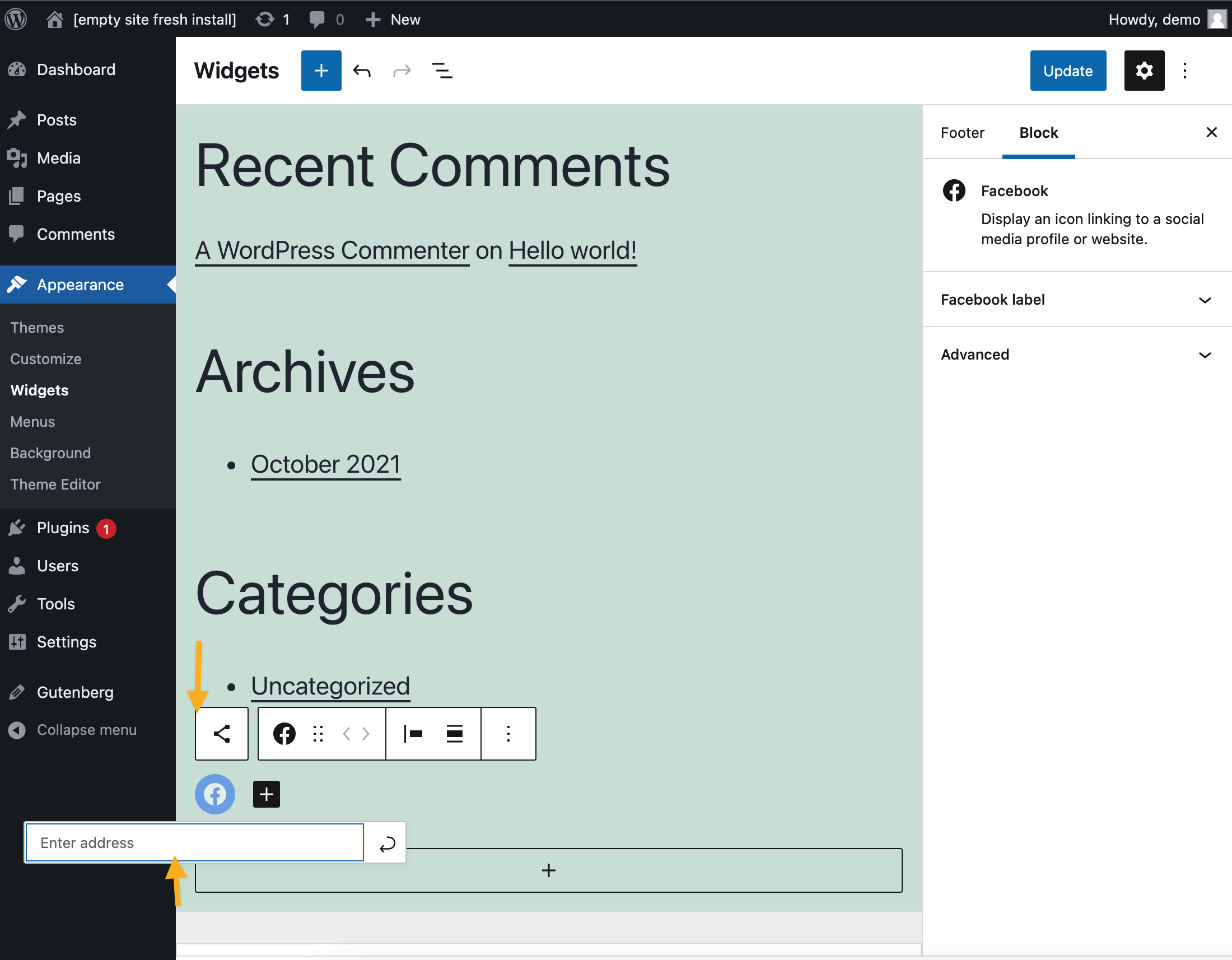 Social Icons block: Customizer > Widgets view button is distorted, can't add link. · Issue ...
