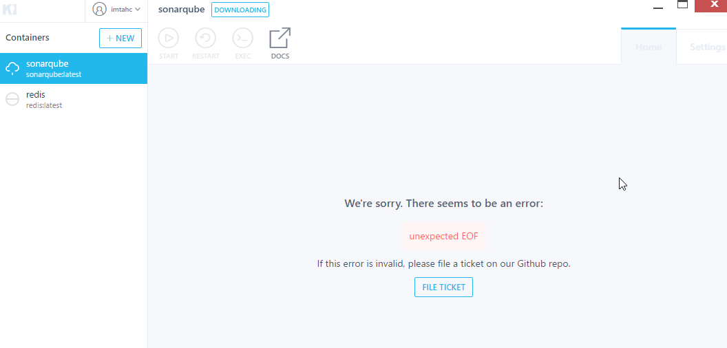 sonarqube - unexpected EOF · Issue #3882 · docker/kitematic · GitHub