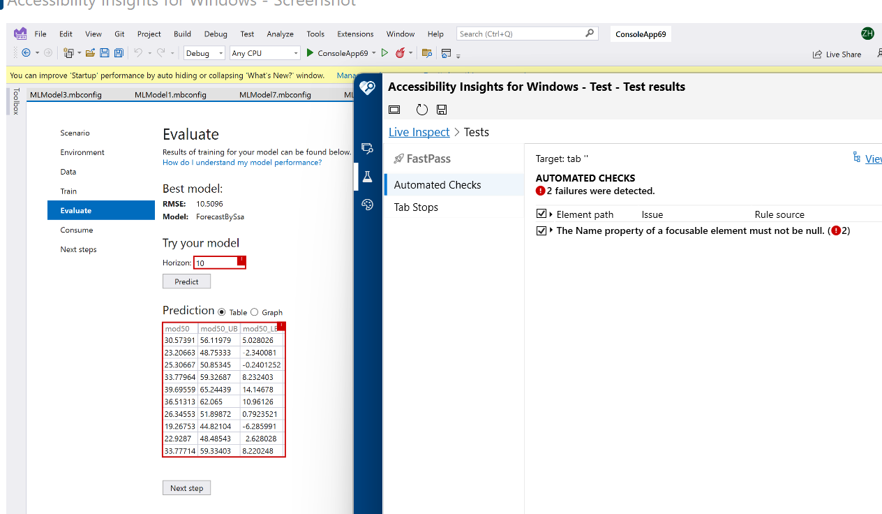 Forecasting Evaluate Page Accessiblity Issue · Issue 2159 · Dotnet Machinelearning Modelbuilder