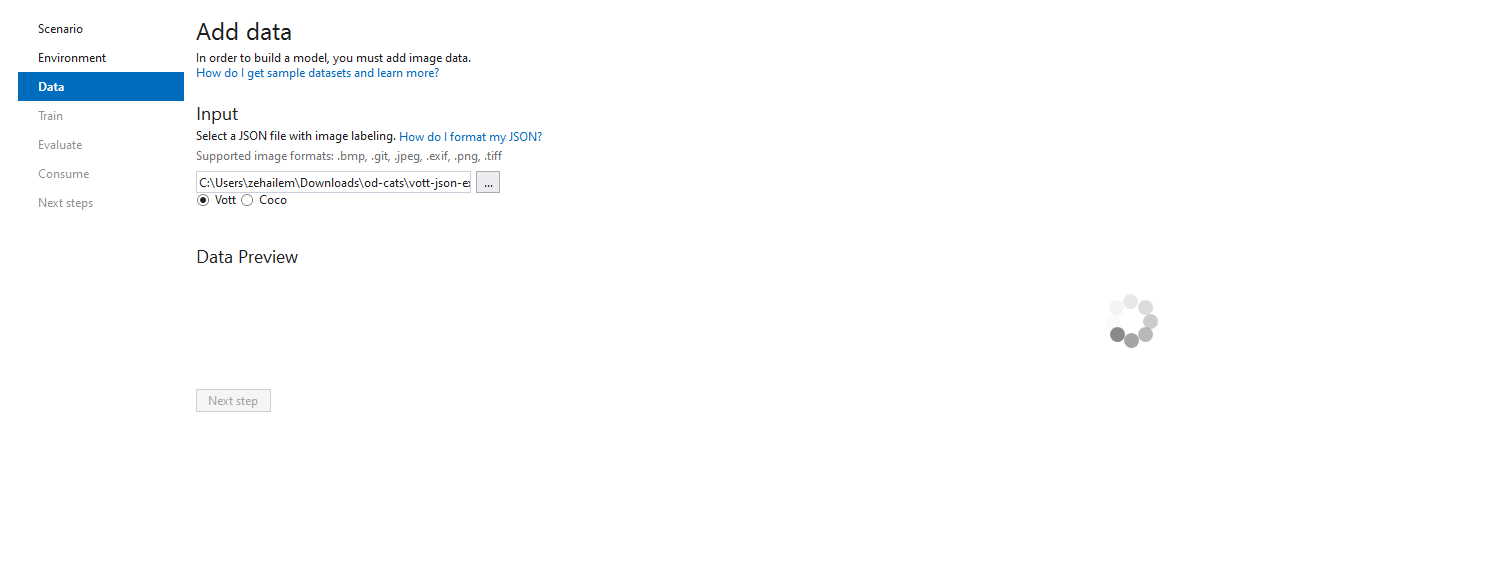 Object detection data page spinning forever when wrong data format is selected · Issue #2664 ...